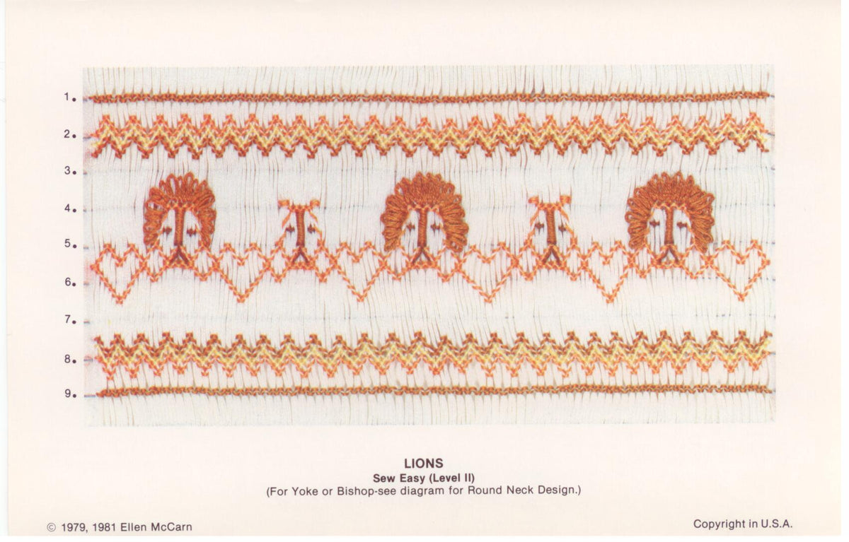 "Lions" Smocking plate by Ellen McCarn – Old School Stitches